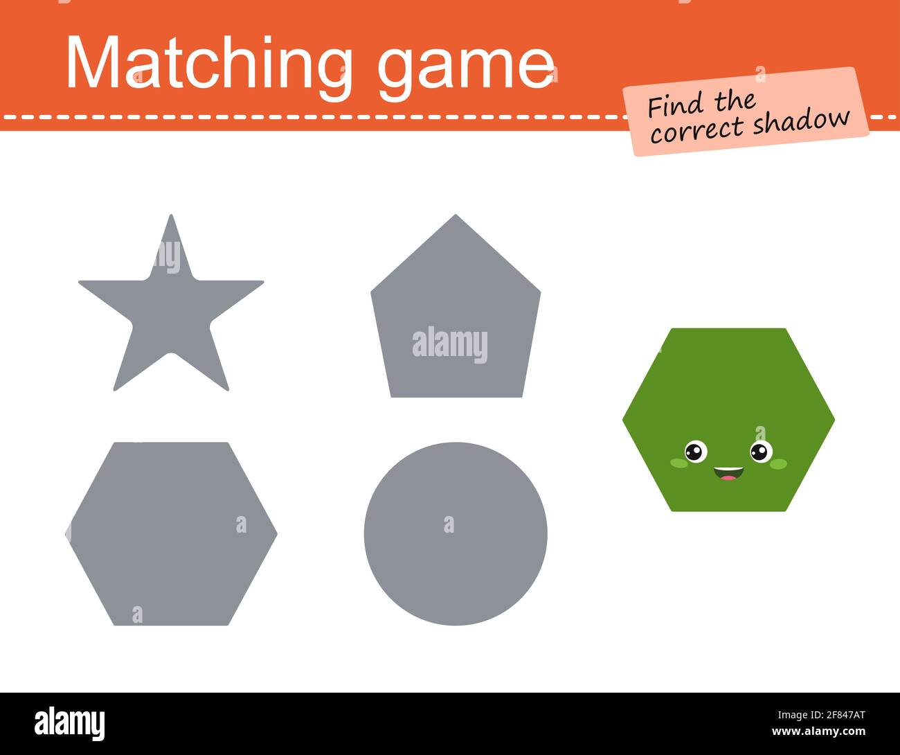 Matching game for children. Geometric shapes, hexagon. Cartoon flat ...