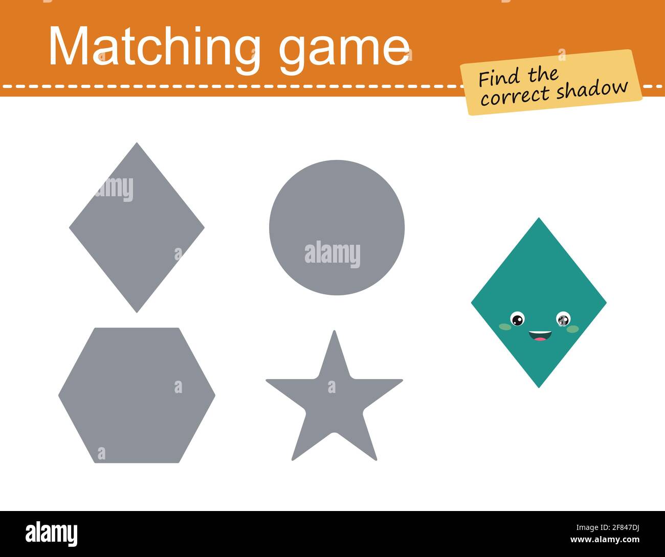 Matching game for children. Geometric shapes, rhombus. Cartoon flat ...