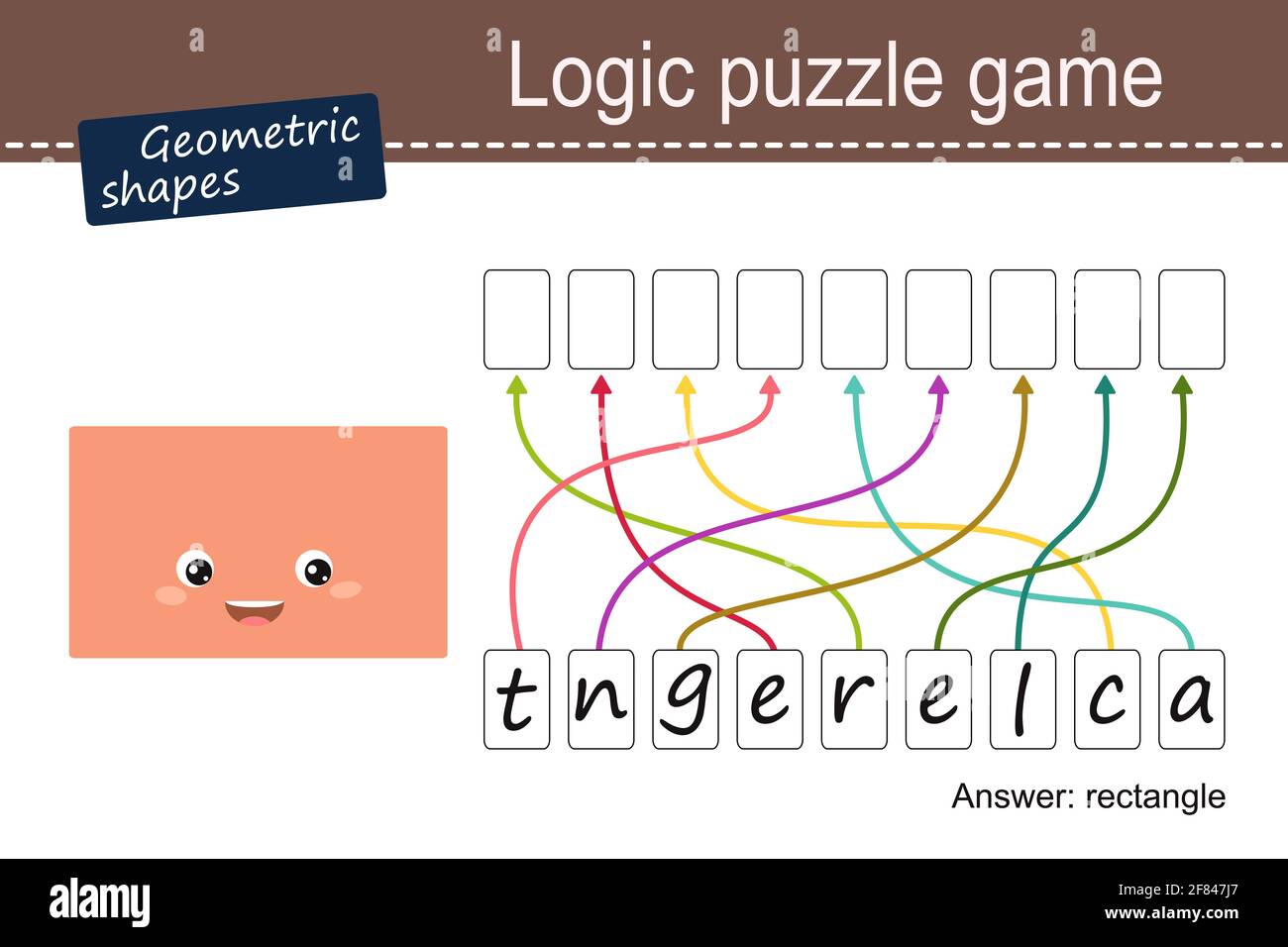 Logic puzzle game for children. Geometric shapes, rectangle. Cartoon ...