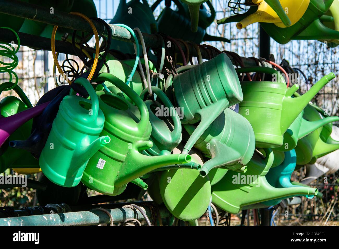 Yellow watering cans hi-res stock photography and images - Alamy