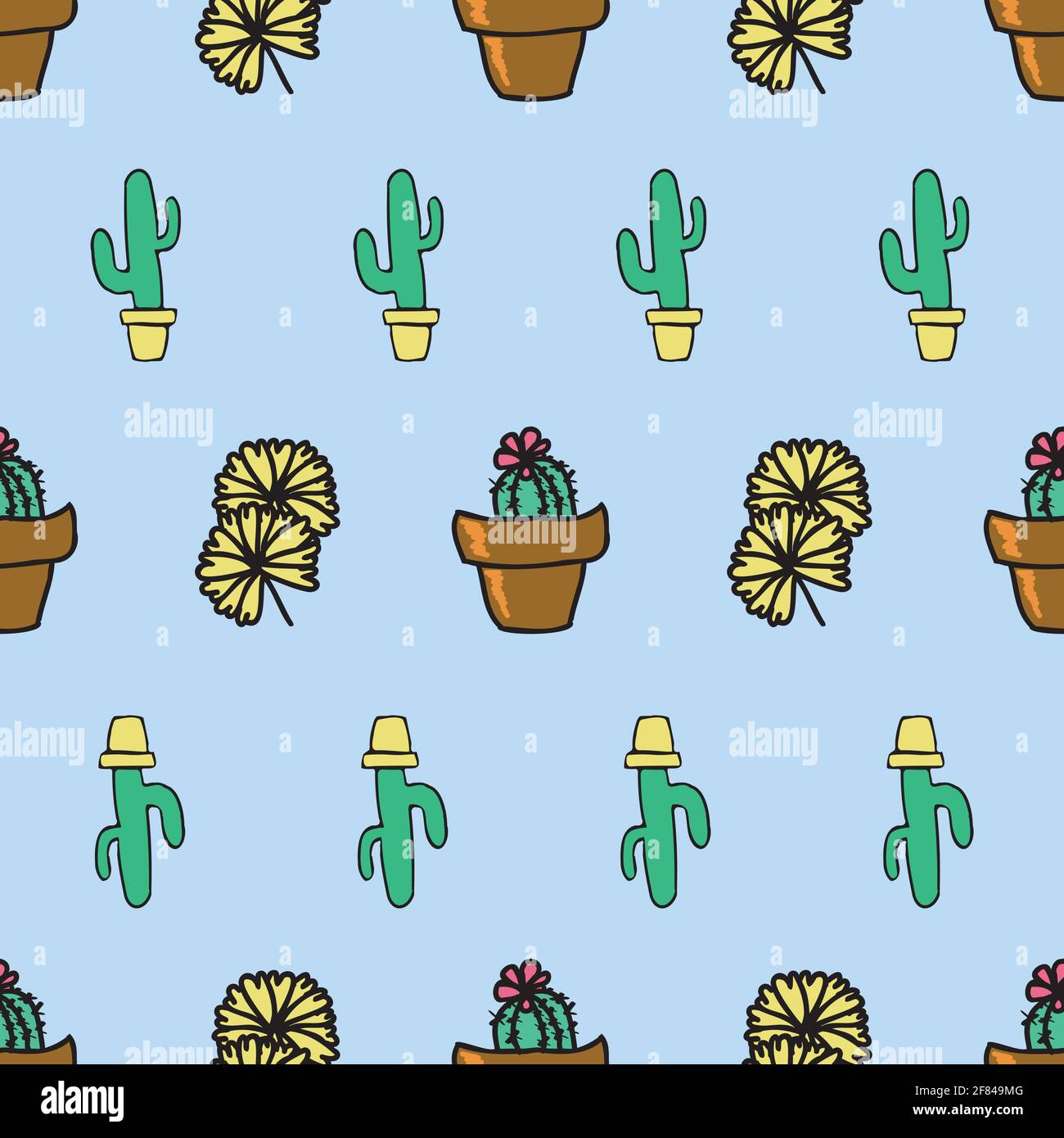 Vector blue background cactus plant seamless pattern. Seamless pattern ...