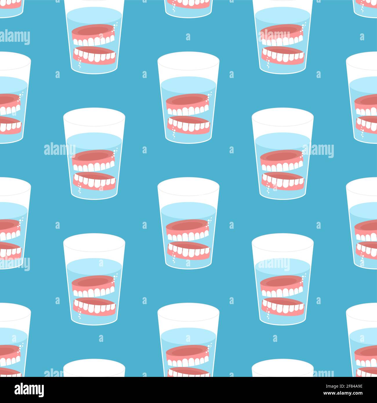 False teeth in glass pattern seamless. False jaw in glass beaker ...