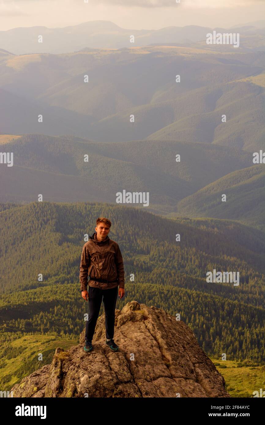 Young boy, tourist, portrait photos of a guy in the Carpathian ...