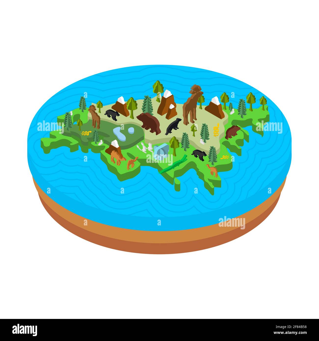 Russia map 3d. Russian flora and fauna. Trees and animals Stock Vector ...