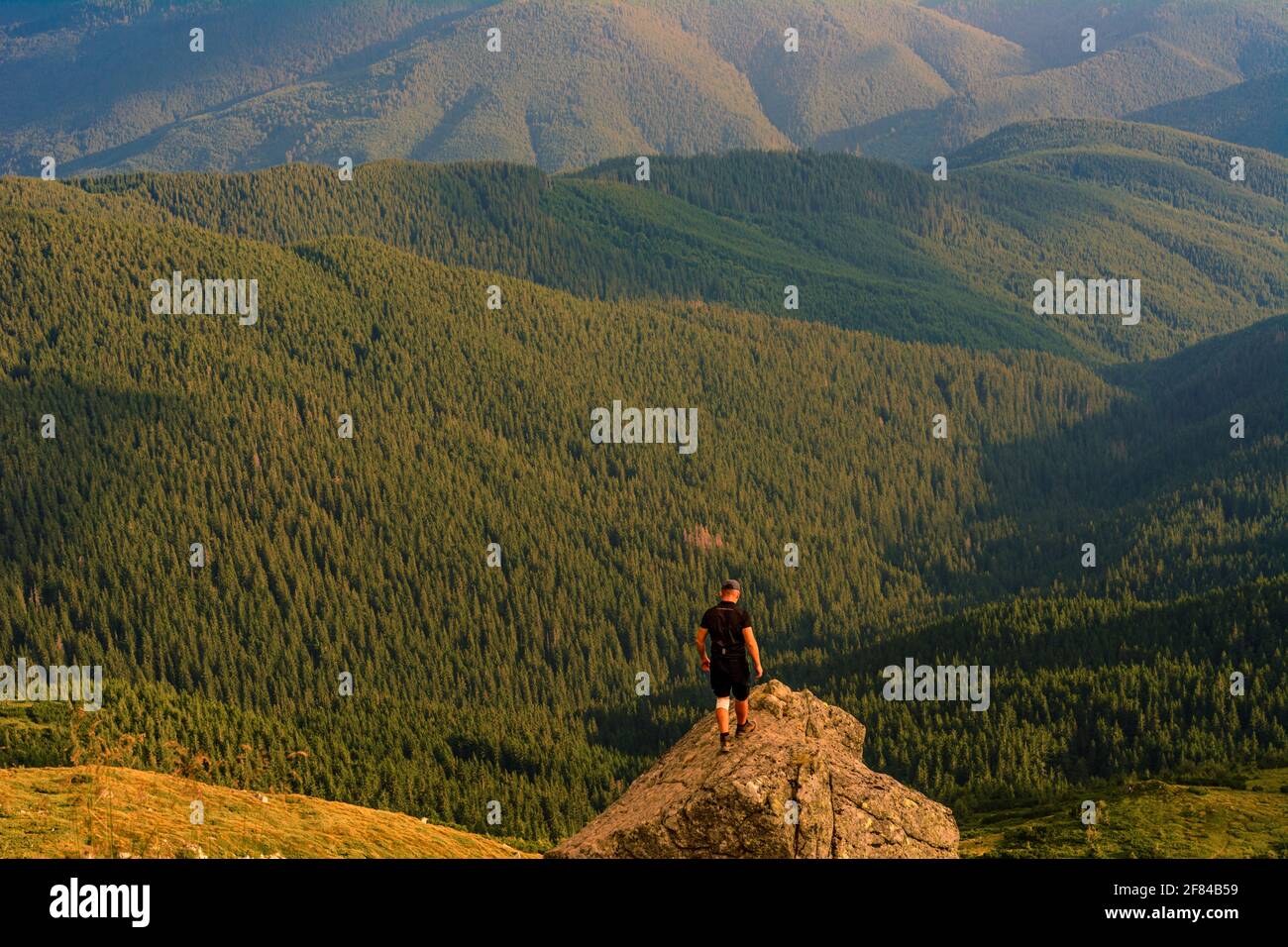 The top of Mount Pip Ivan, a tourist admires the scenery from the top ...
