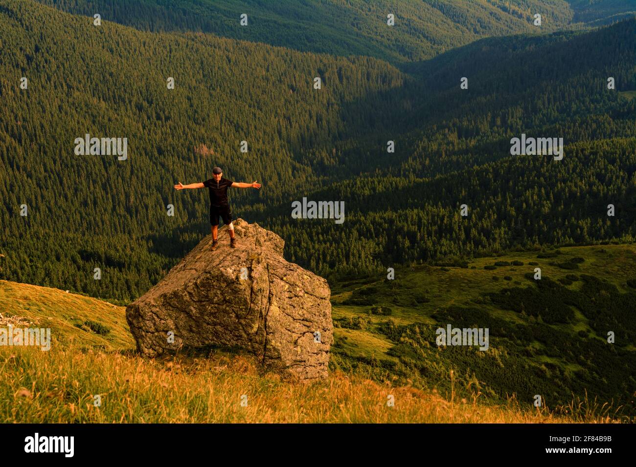 The top of Mount Pip Ivan, a tourist admires the scenery from the top ...