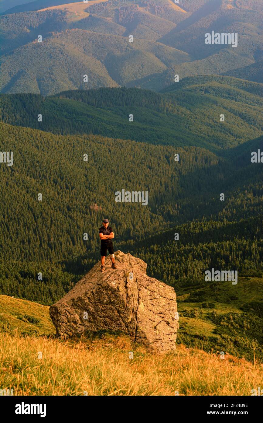 The top of Mount Pip Ivan, a tourist admires the scenery from the top ...