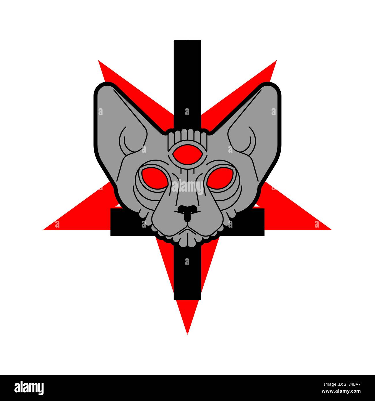 Cat Demon. Satanic symbol. Satan with cat head. Devil symbol pentagram ...