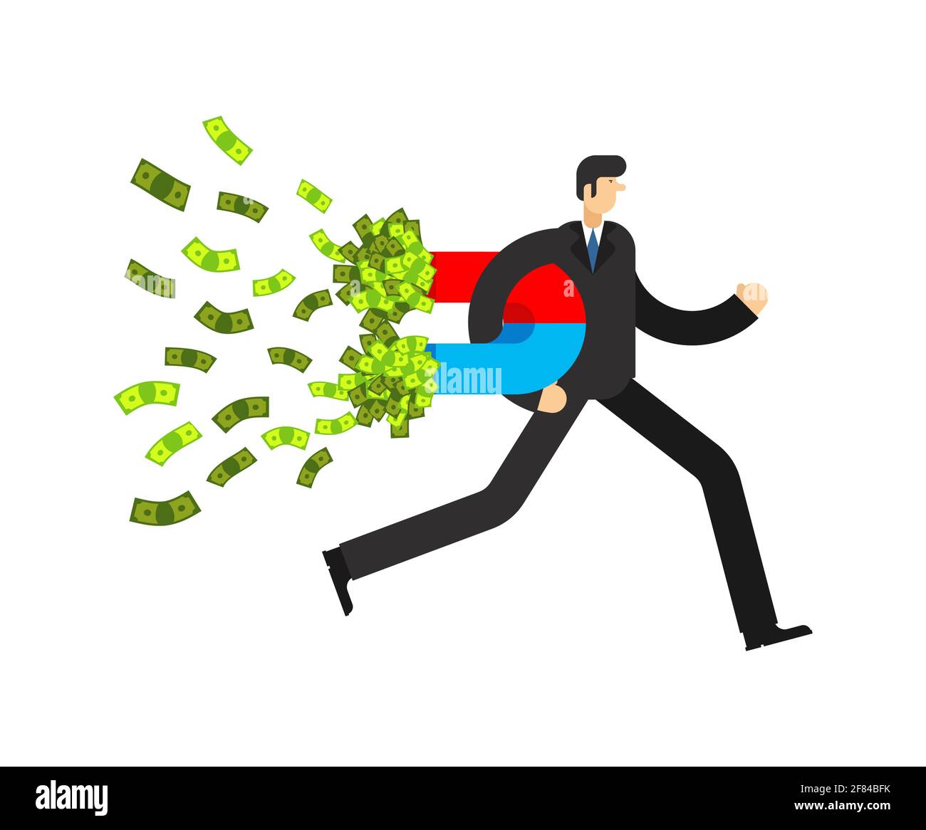 Man and Money magnet isolated. Attracting dollars. Concept Get rich ...