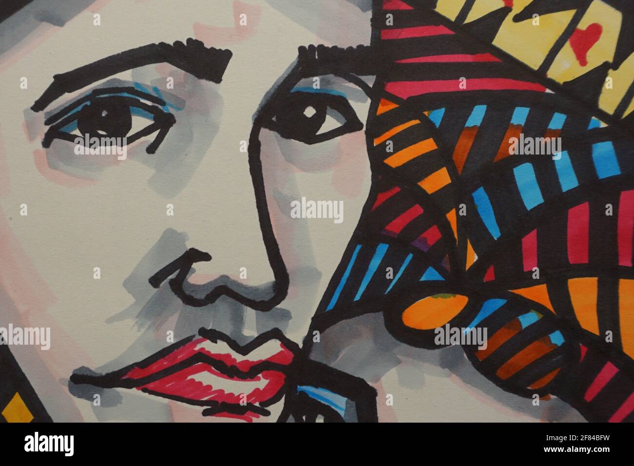 Art, Drawing , man face Modern ,Abstract ,Copic Marker , color, Circle ...