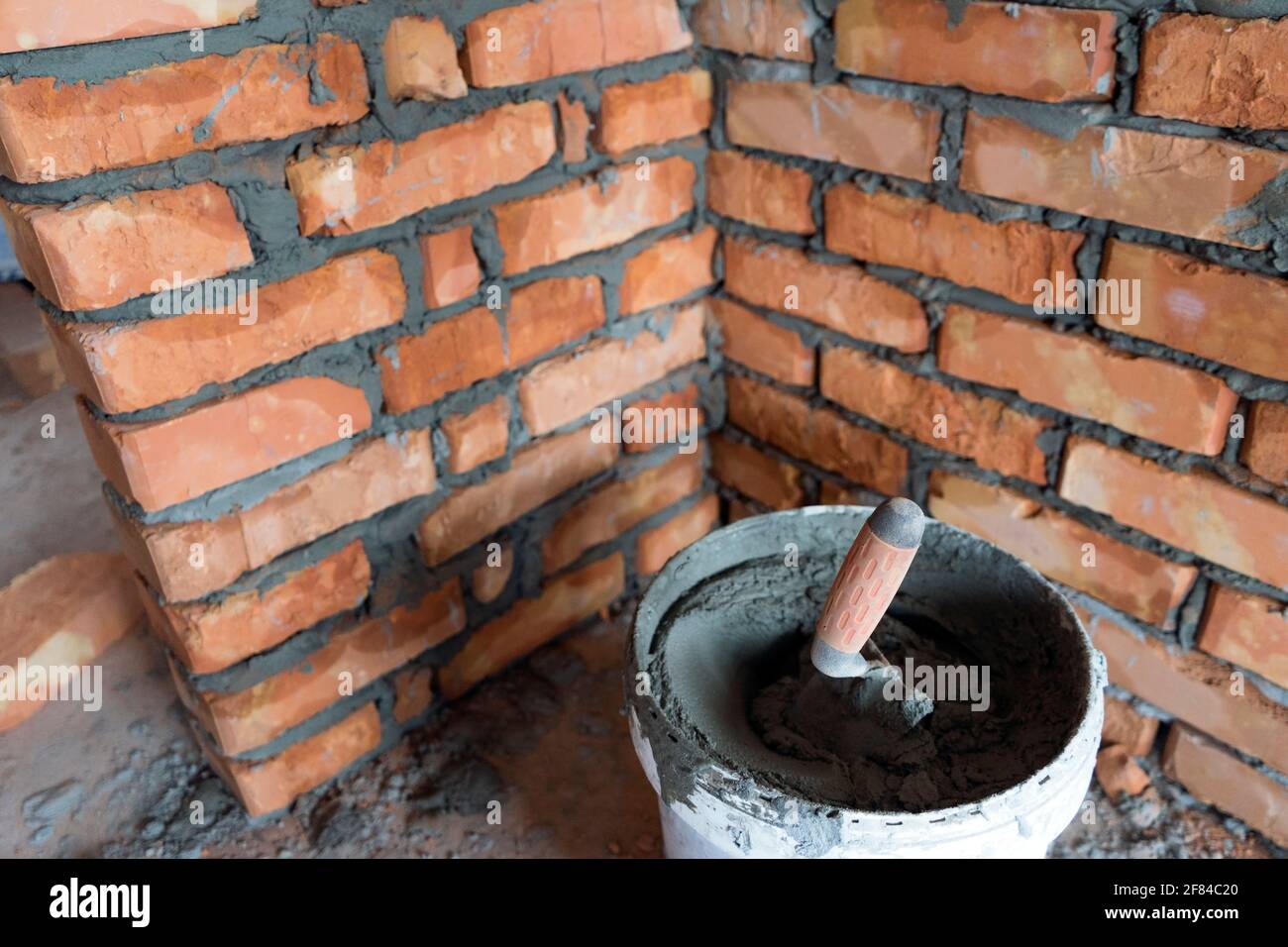 Brickwork of brick, folded in a certain way and fixed with mortar ...
