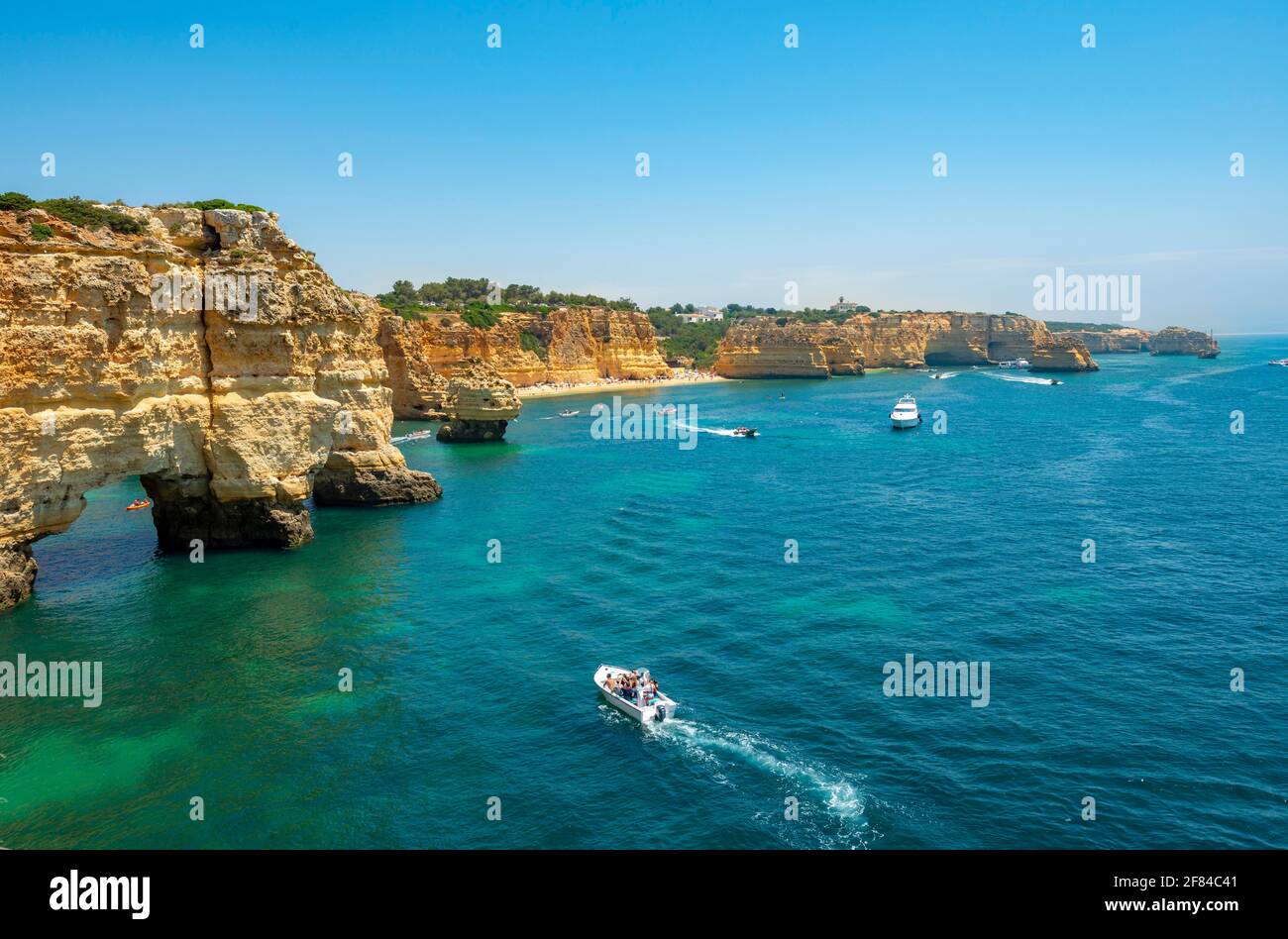 View of cliff of craggy sandstone rocks, rock formations and rock ...