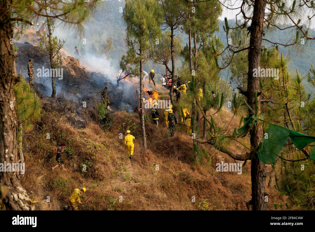 Kathmandu, Nepal. 11th Apr, 2021. Members of Nepal's army try to ...