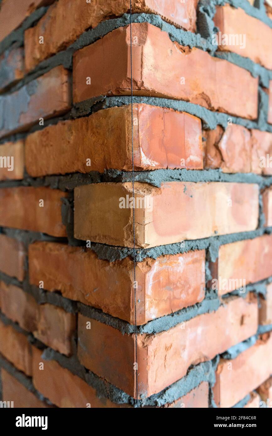 Brickwork of brick, folded in a certain way and fixed with mortar ...