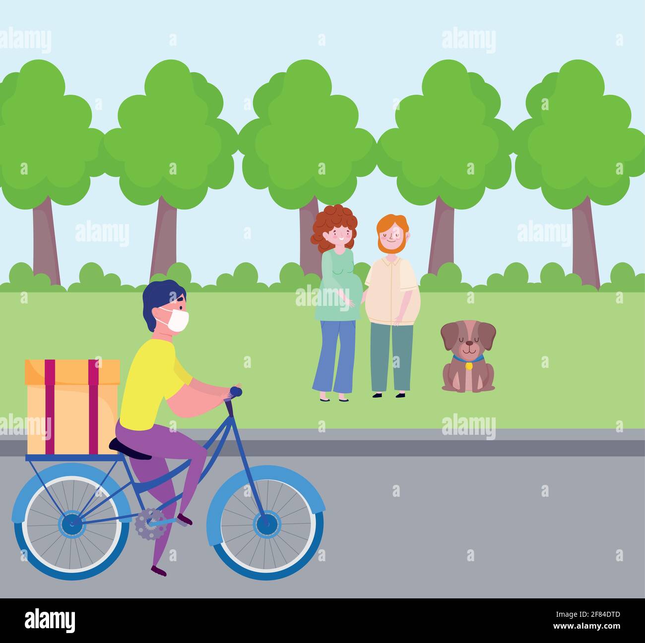 couple with dog, delivery man Stock Vector Image & Art - Alamy