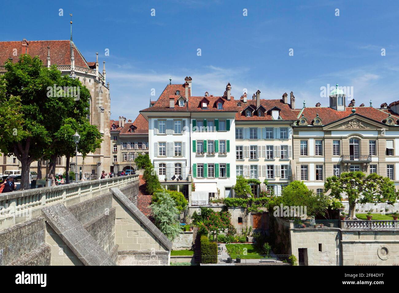 View from cathedral platform, houses in Junkerngasse, Bern, Switzerland ...
