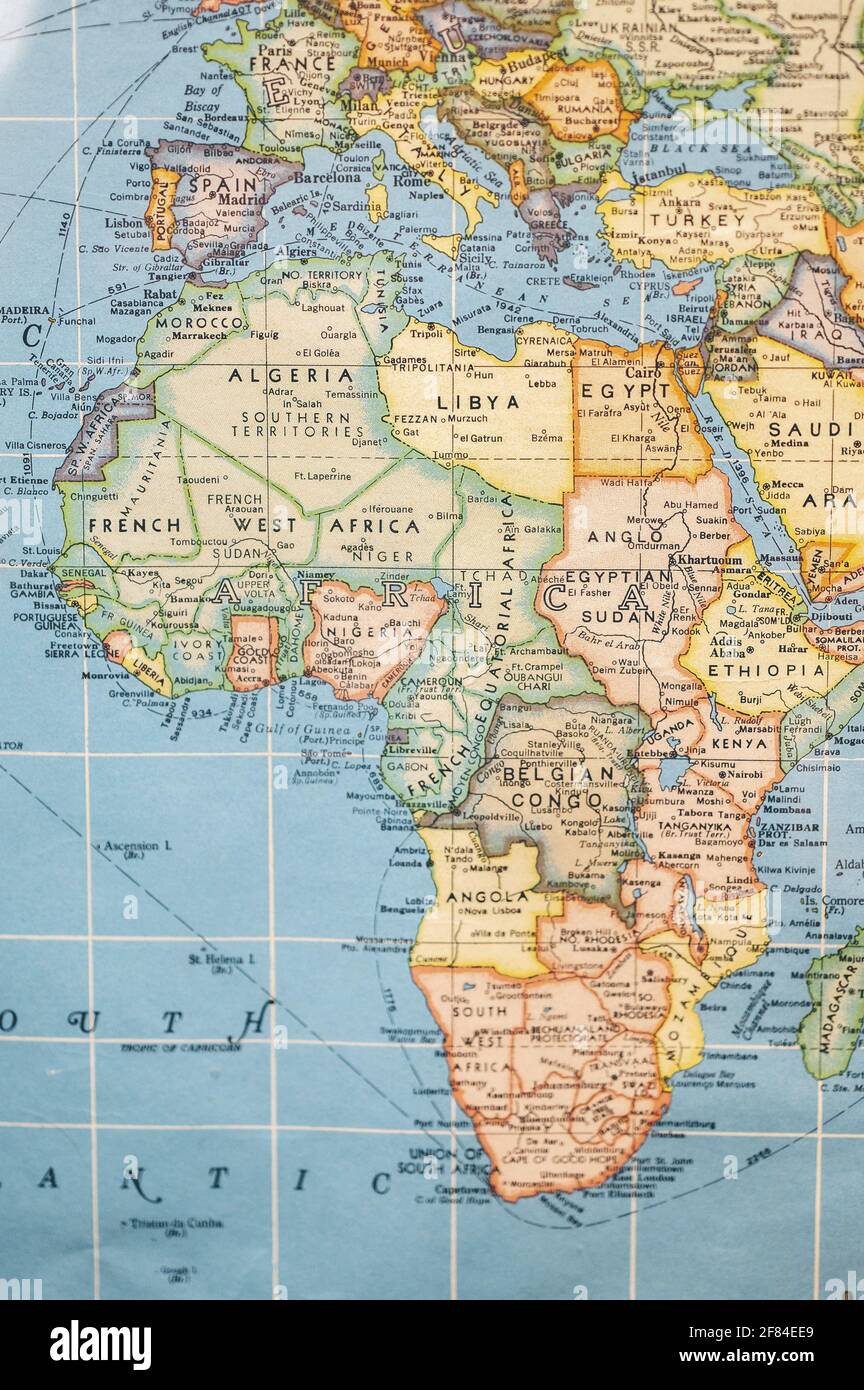 The continent of Africa on a world map Stock Photo - Alamy