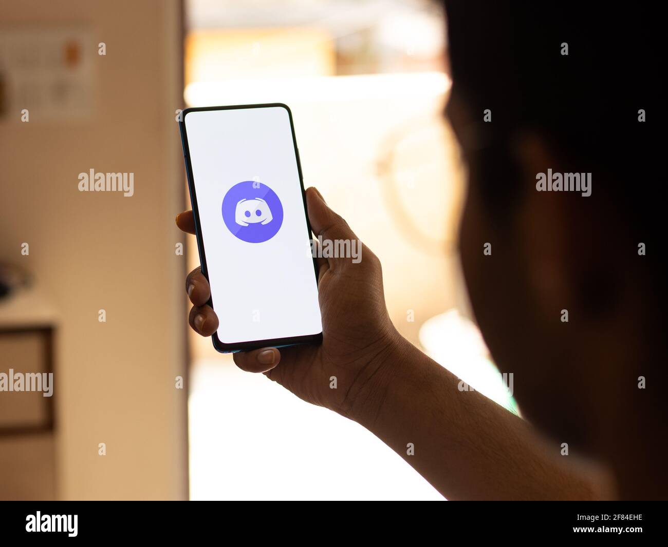 Assam, india - April 10, 2021 : Discord logo on phone screen stock ...