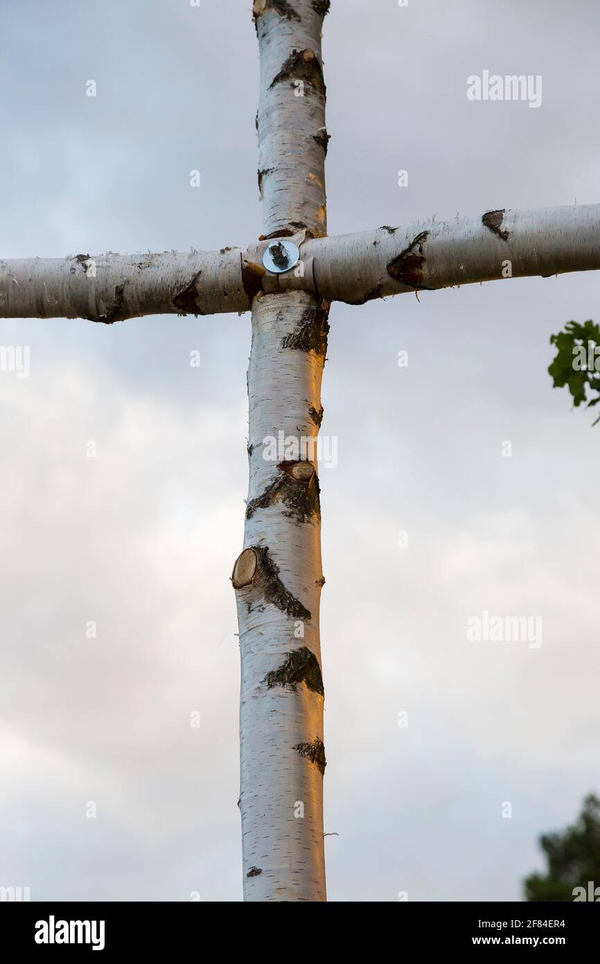 Cross made of birch trunks, remembrance of 2 GDR fugitives across the ...