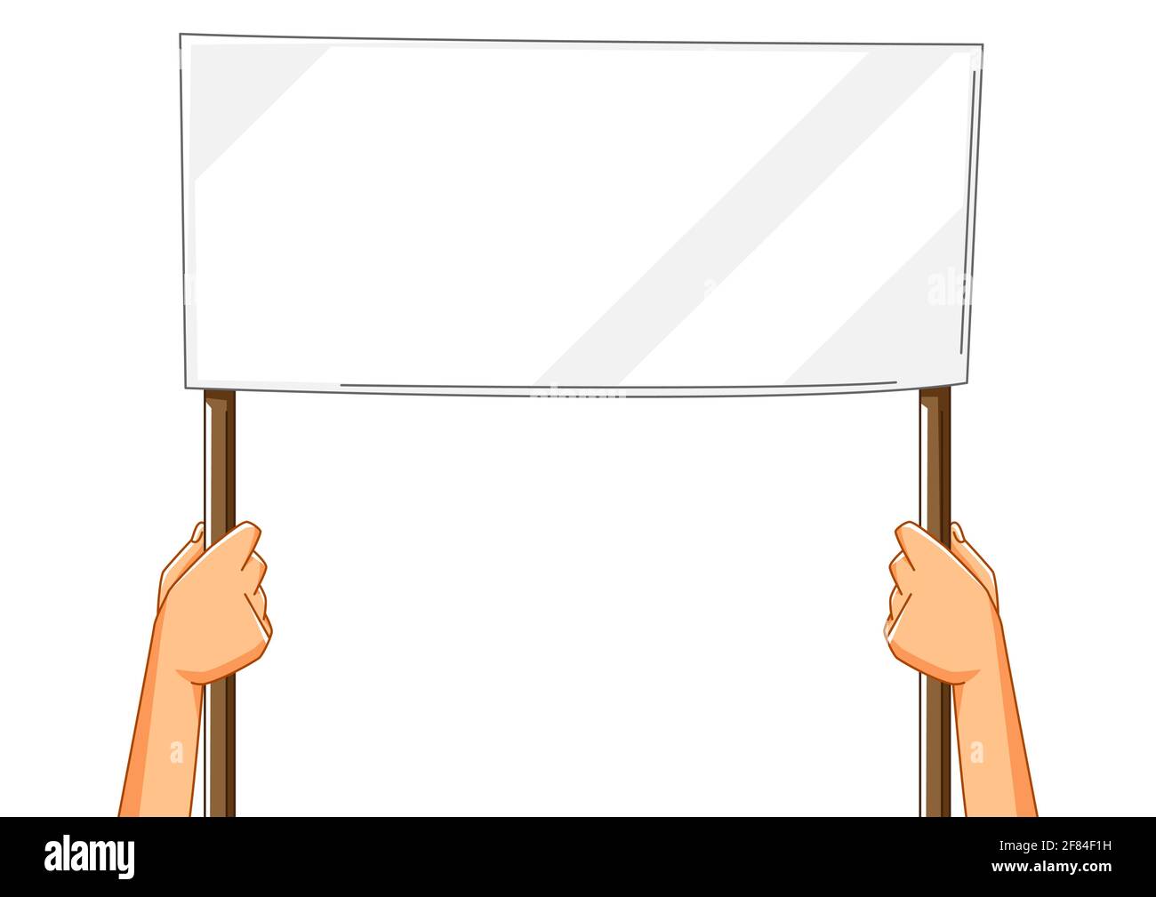 Illustration of hands with banner. Picket sign or protest placard with ...