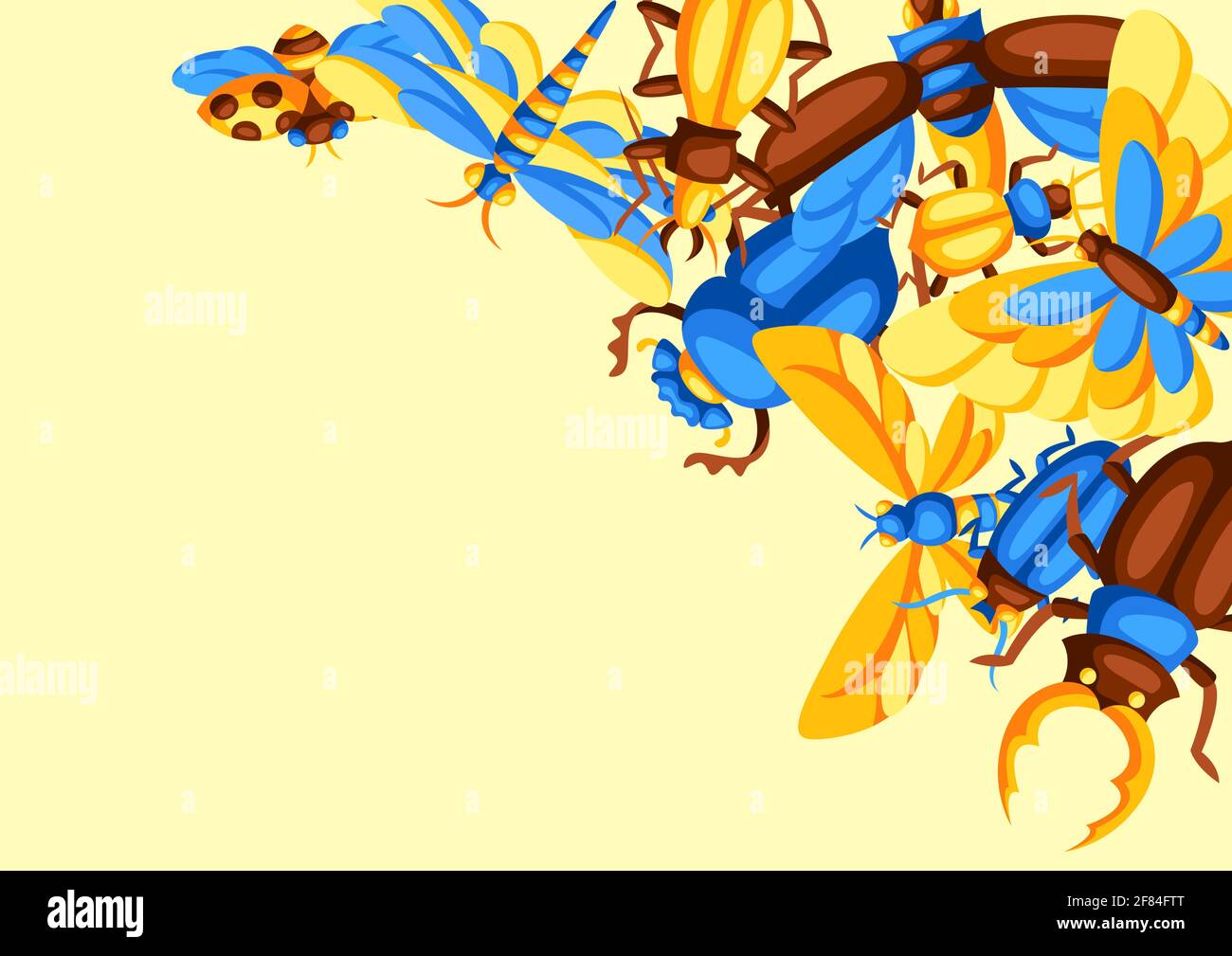Background with insects. Stylized butterflies, beetles and dragonflies ...