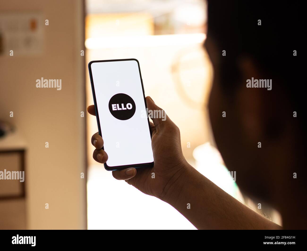 Assam, india - April 10, 2021 : Ello logo on phone screen stock image ...
