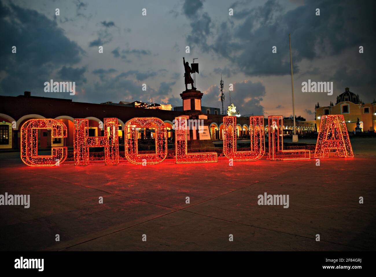 Nocturne view of the red lit city sign letters in Plaza de la Concordia ...