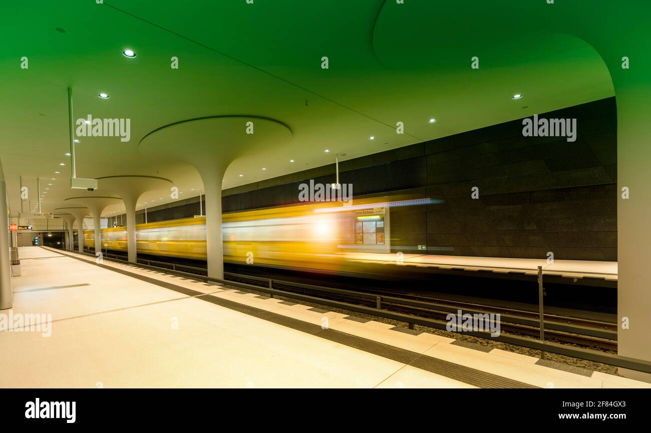 Exiting subway at the newly built station Rotes Rathaus, Berlin, Berlin ...