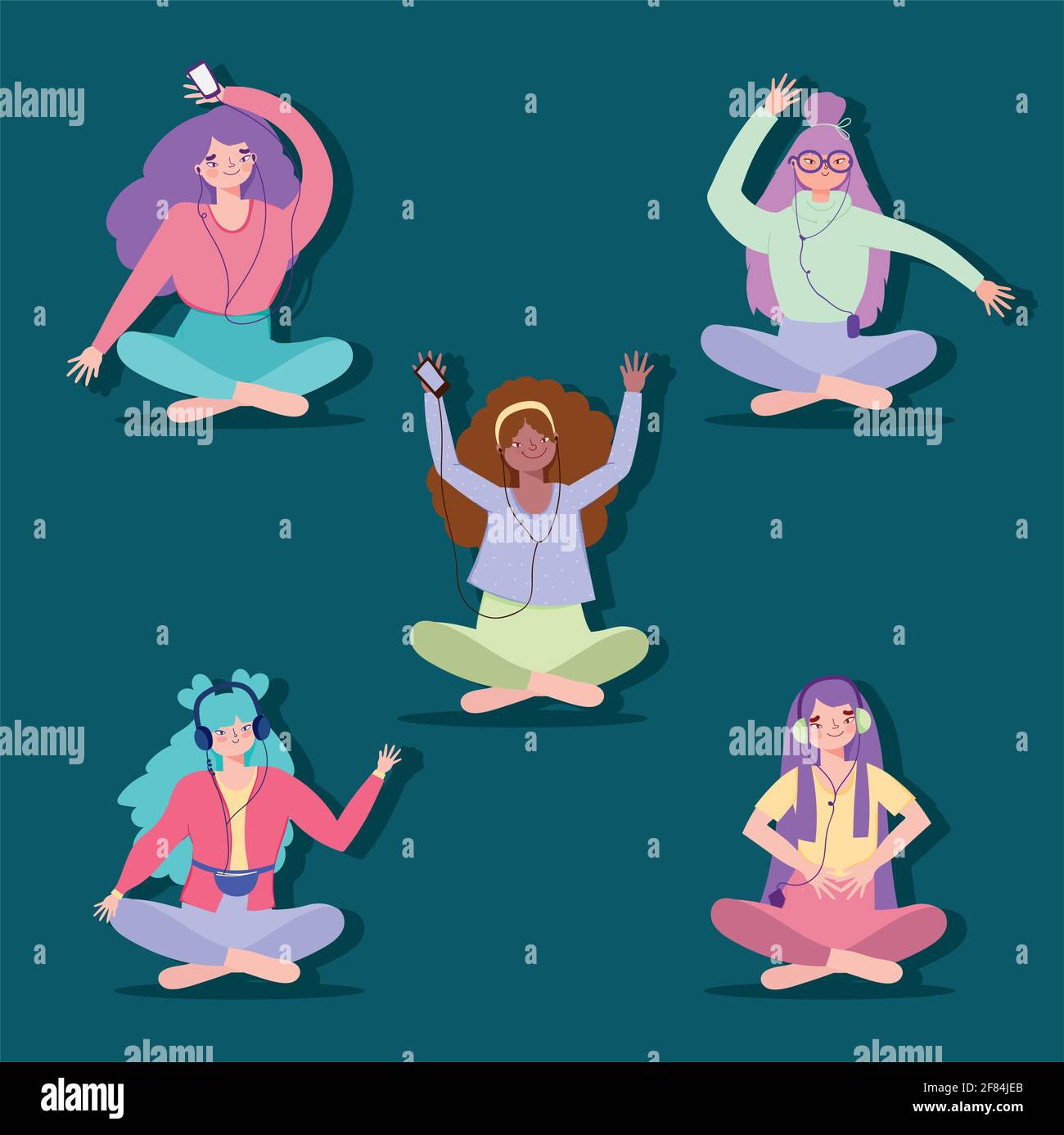 girls with headphones listen music cartoon Stock Vector Image & Art - Alamy