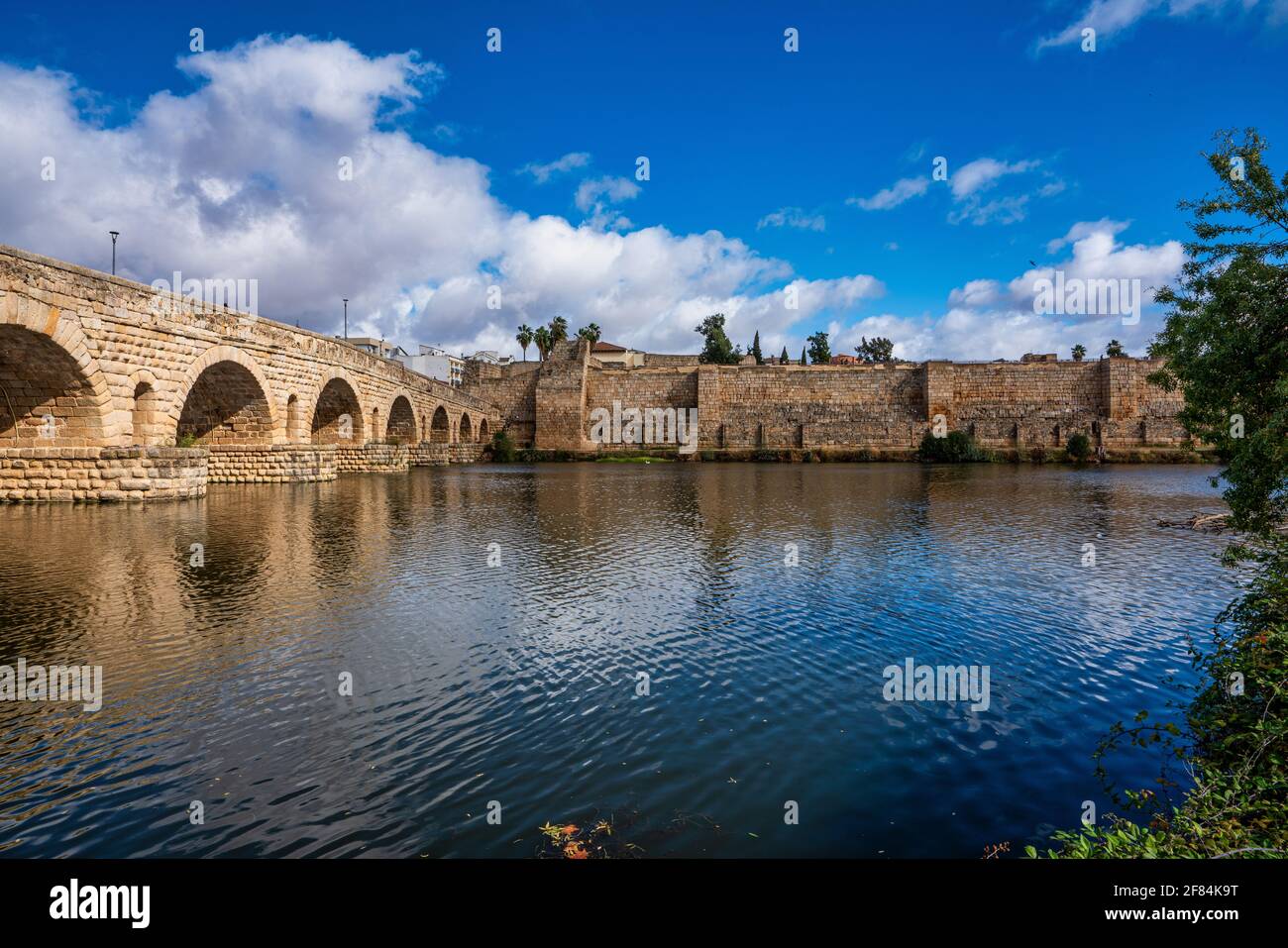Puente Romano, the Roman Bridge in Merida, Extremadura, Spain. It is ...