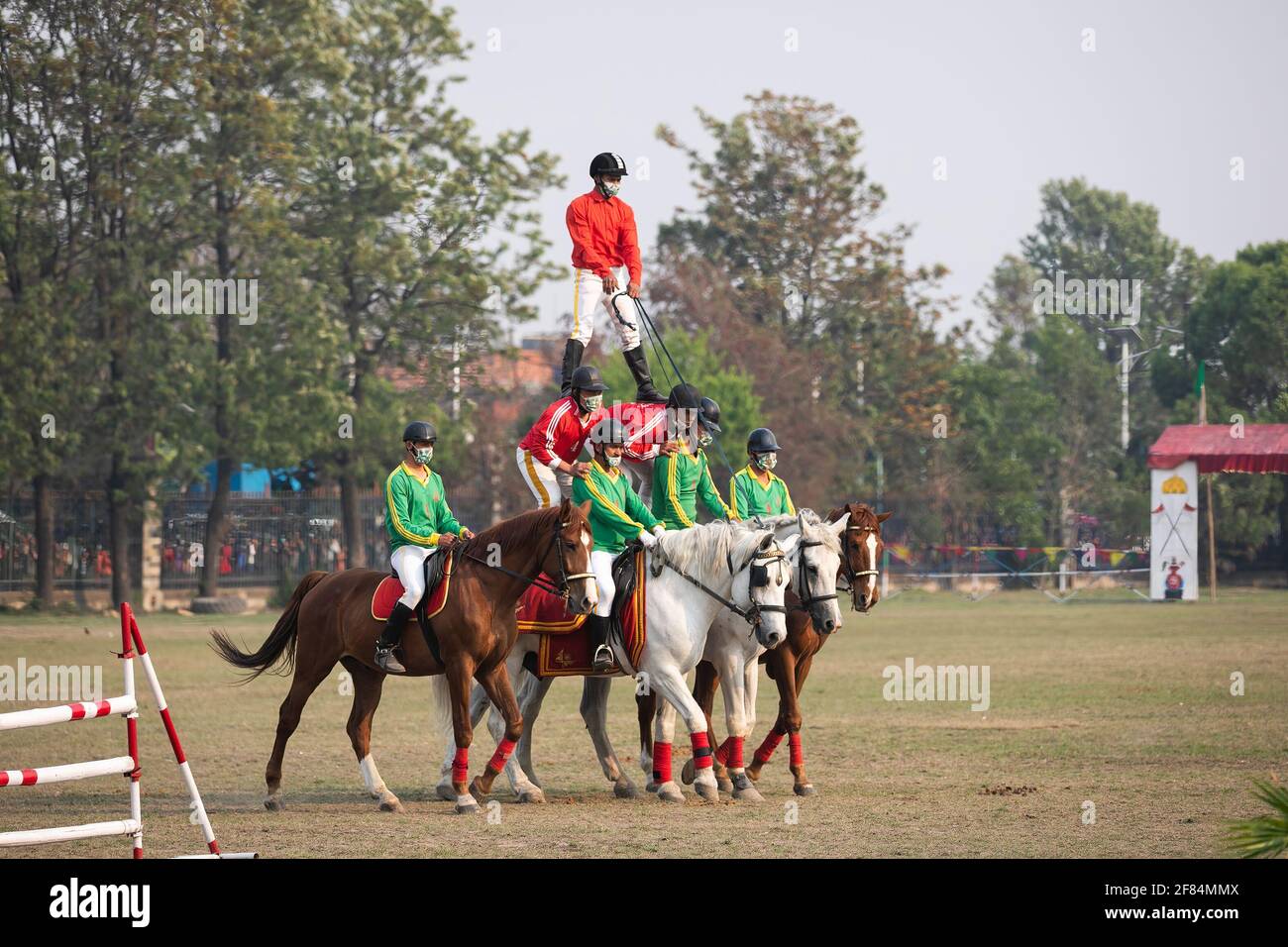 Nepali mounted soldiers perform horse riding skills during the ...