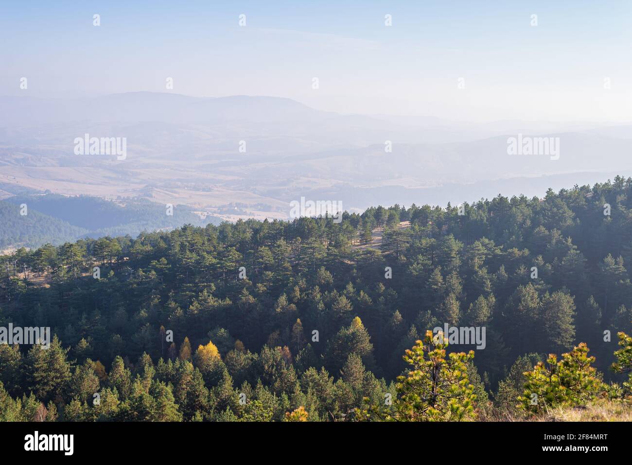 Landscape of mountains viewed from the mountain Divcibare in Serbia ...
