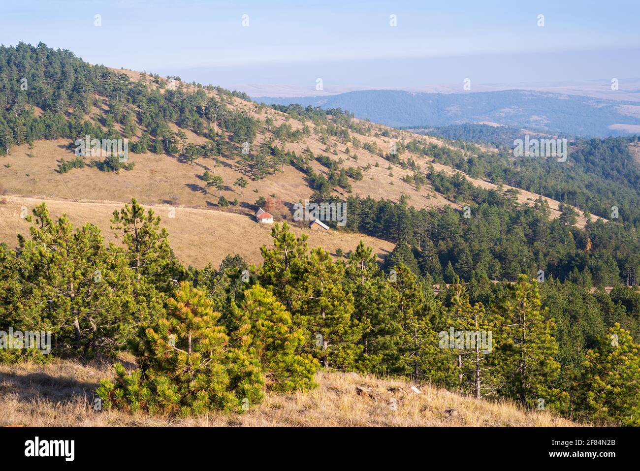 Landscape of mountains viewed from the mountain Divcibare in Serbia ...