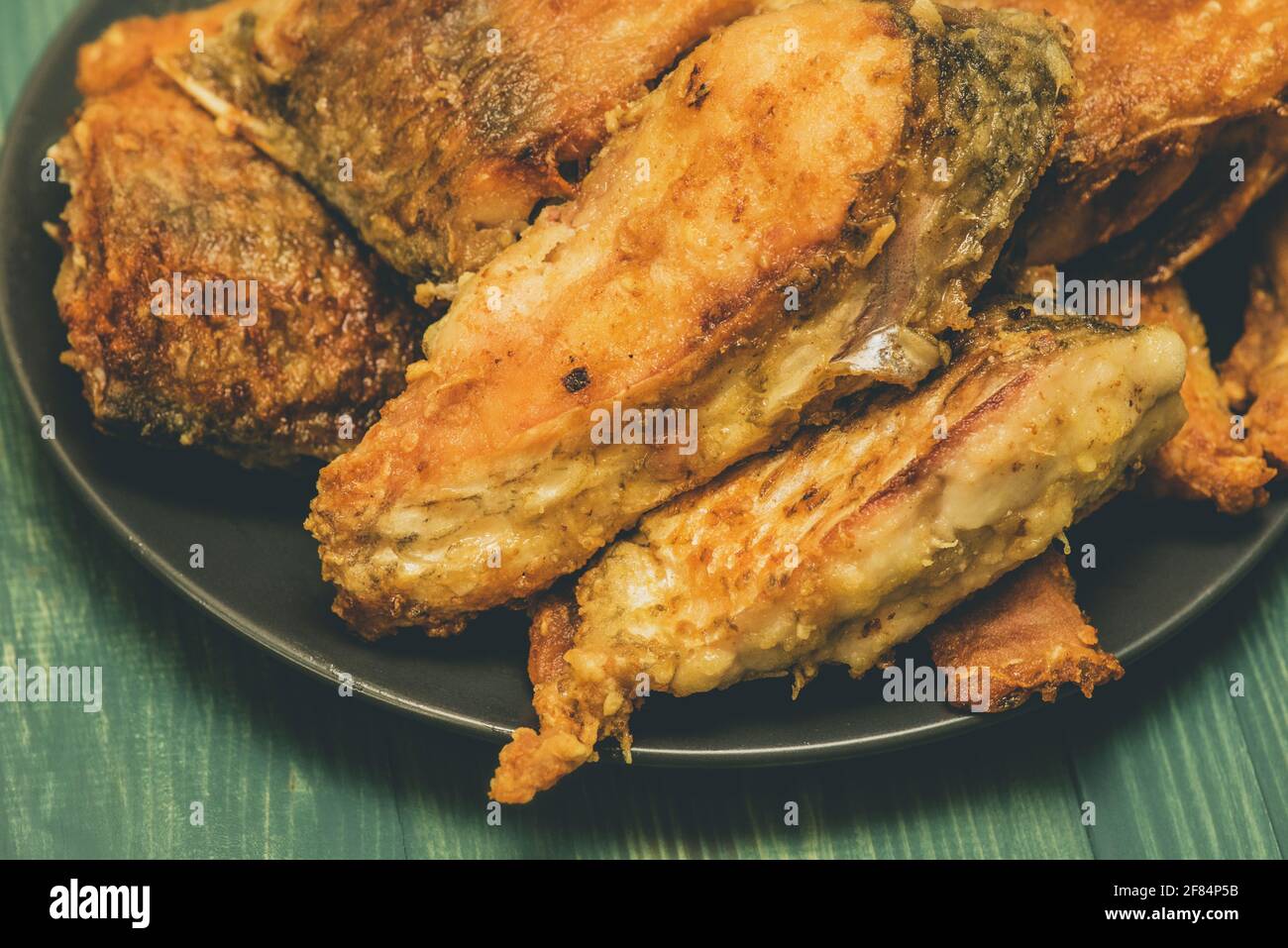 fried fish in chunks in protvin, homemade food, healthy food. Fried ...