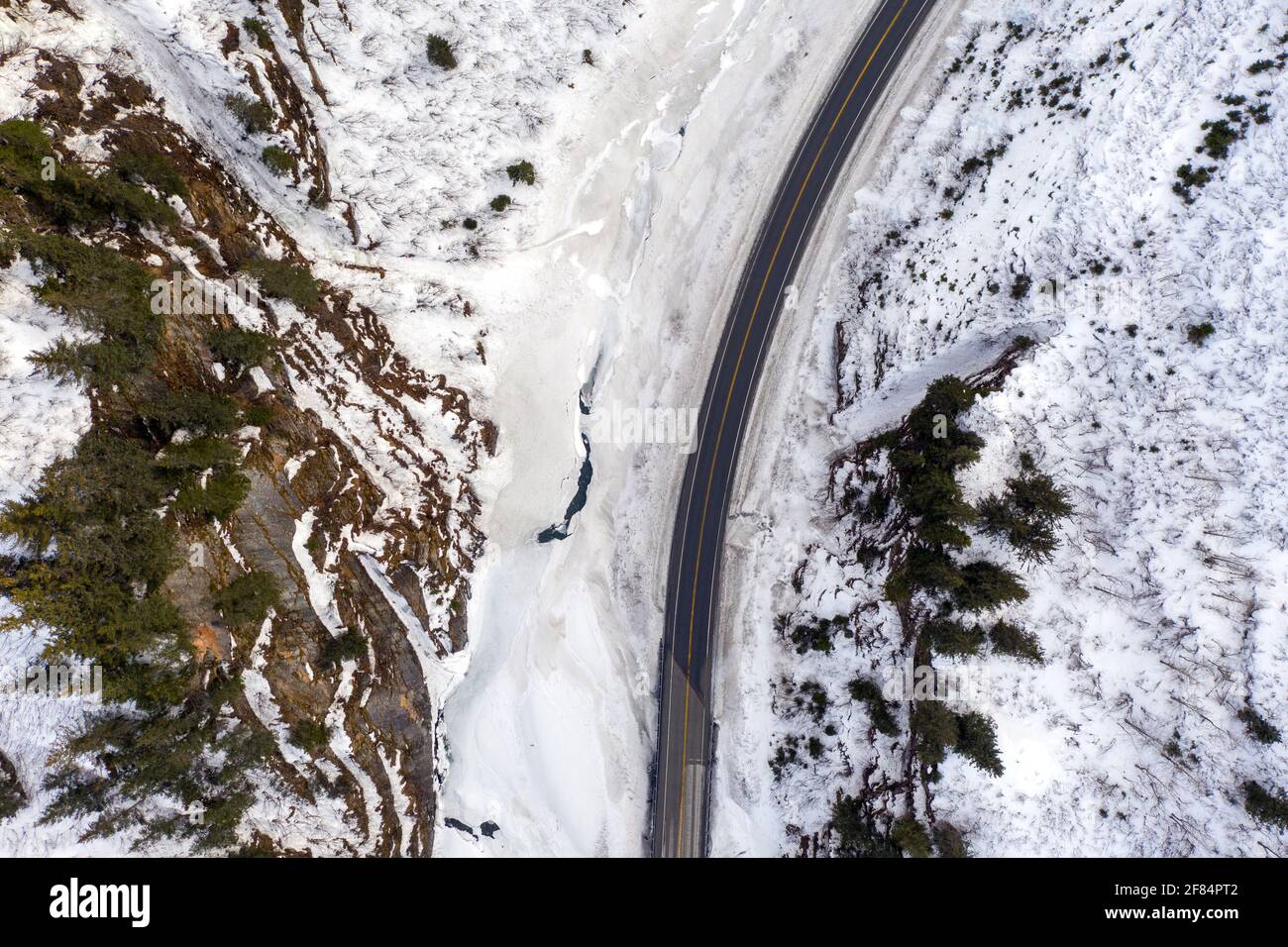 Aerial view of the Richardson Highway, Keystone Canyon, and Lowe River ...
