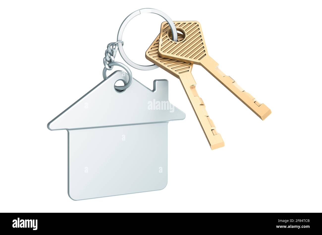 Home key with keychain, 3D rendering isolated on white background Stock ...