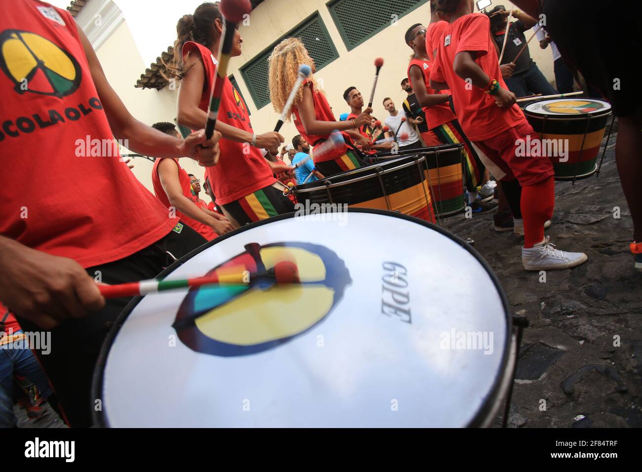 salvador, bahia / brazil - april 25, 2017: Members of the Olodum Band ...