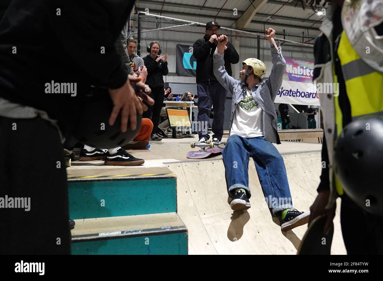 Alex Hallford celebrates after winning the Men's Park event during the ...