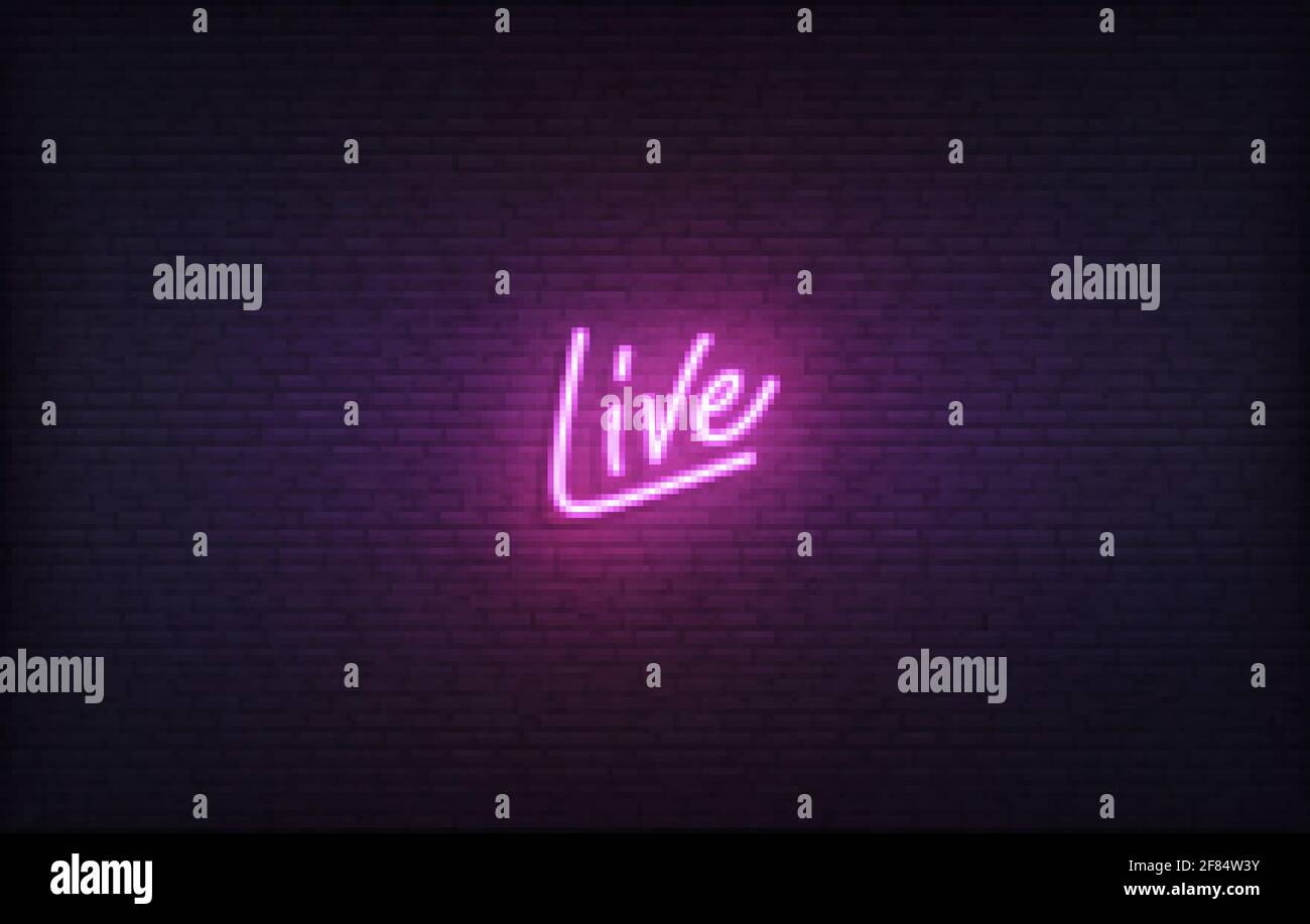 Live neon sign. Glowing neon lettering Live On Air template Stock ...