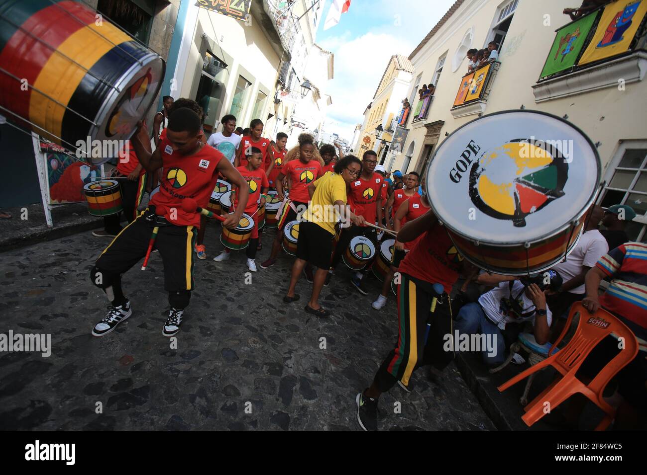 salvador, bahia / brazil - april 25, 2017: Members of the Olodum Band ...