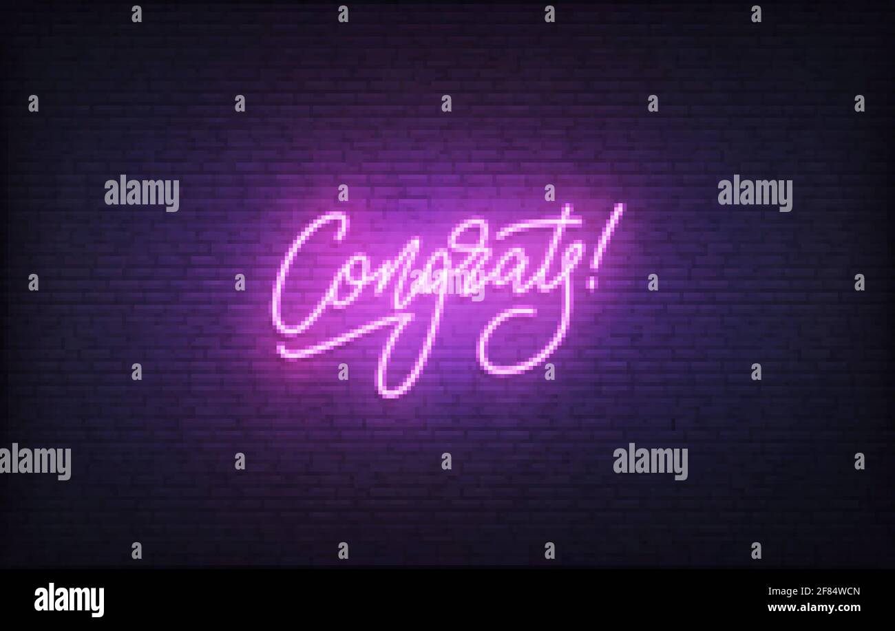 Congrats neon sign. Glowing neon lettering Congratulations template ...
