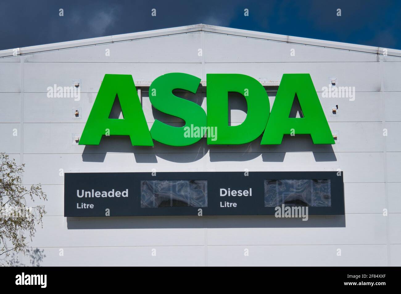 Corporate signage and diesel and unleaded fuel price displays at a ...