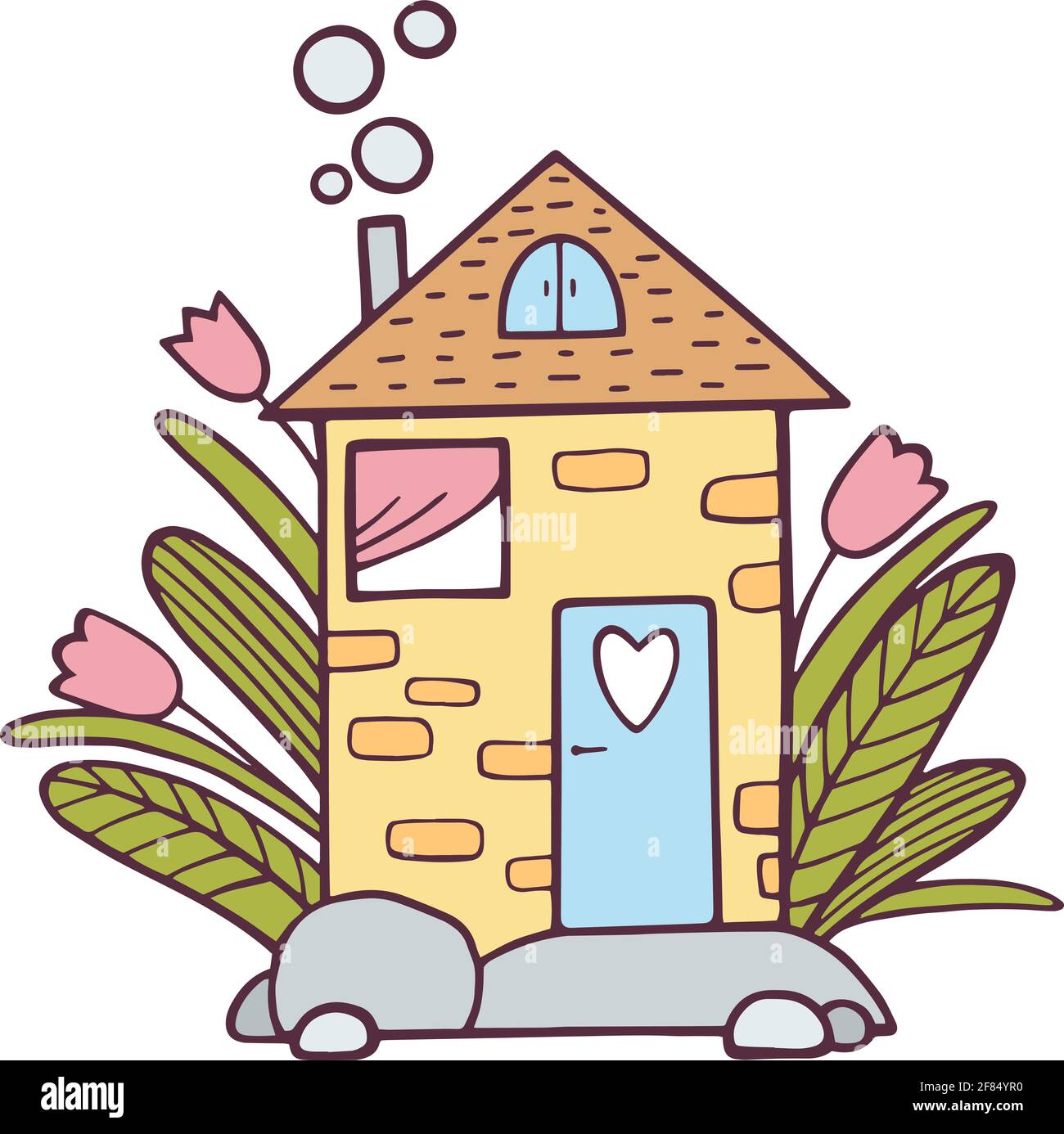 Cute house of love icon, hand drawn and outline style Stock Vector ...