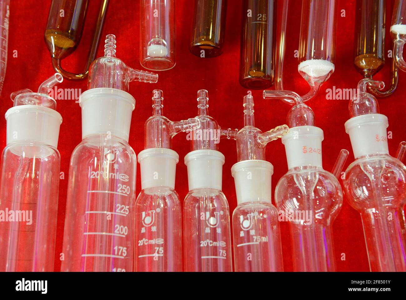 Glass instruments for chemistry purposes on show at an environmental ...