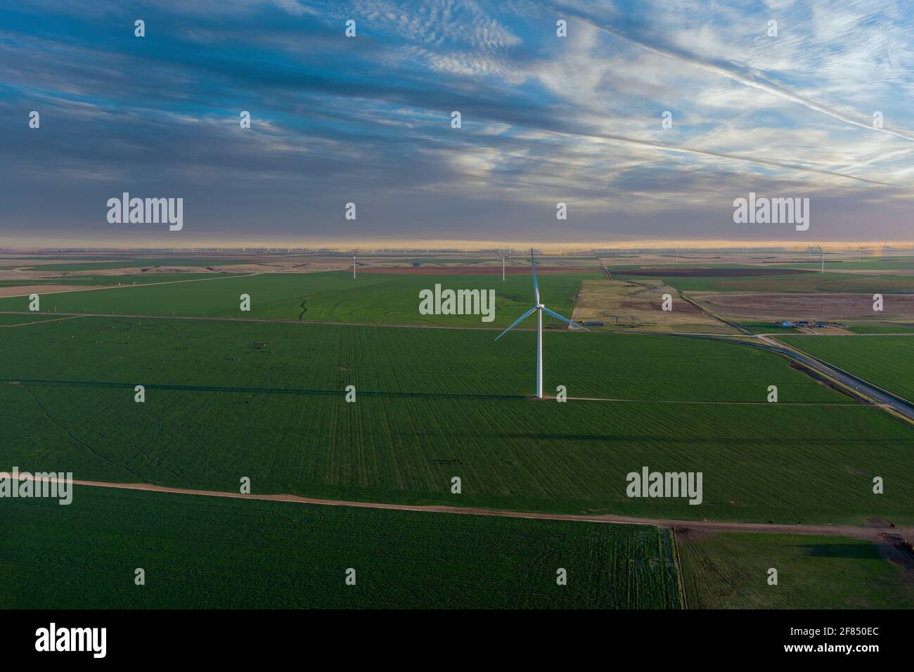 Texas wind turbine farms in the beautiful sky in West Texas Stock Photo ...