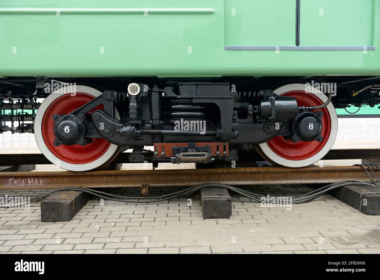 Close up of wheels and bogie of Beijing's first metro carriage, now ...