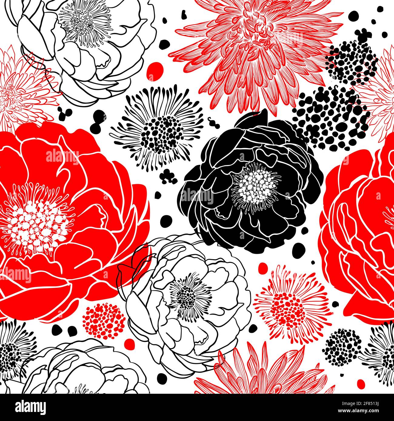 Seamless Red and black floral background. Dark and light background ...
