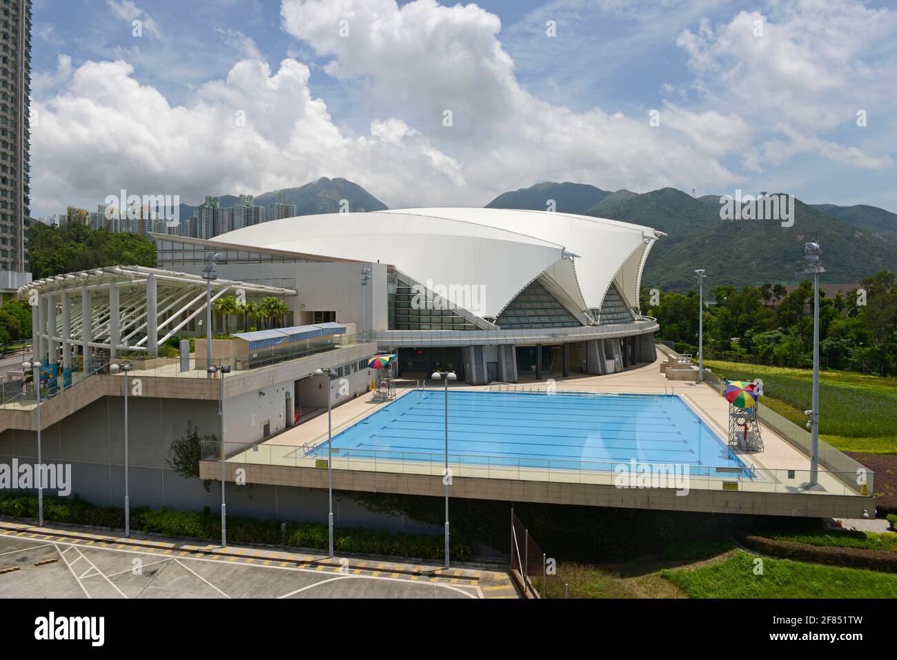 The public swimming pool at Tung Chung on Lantau Island, Hong Kong ...