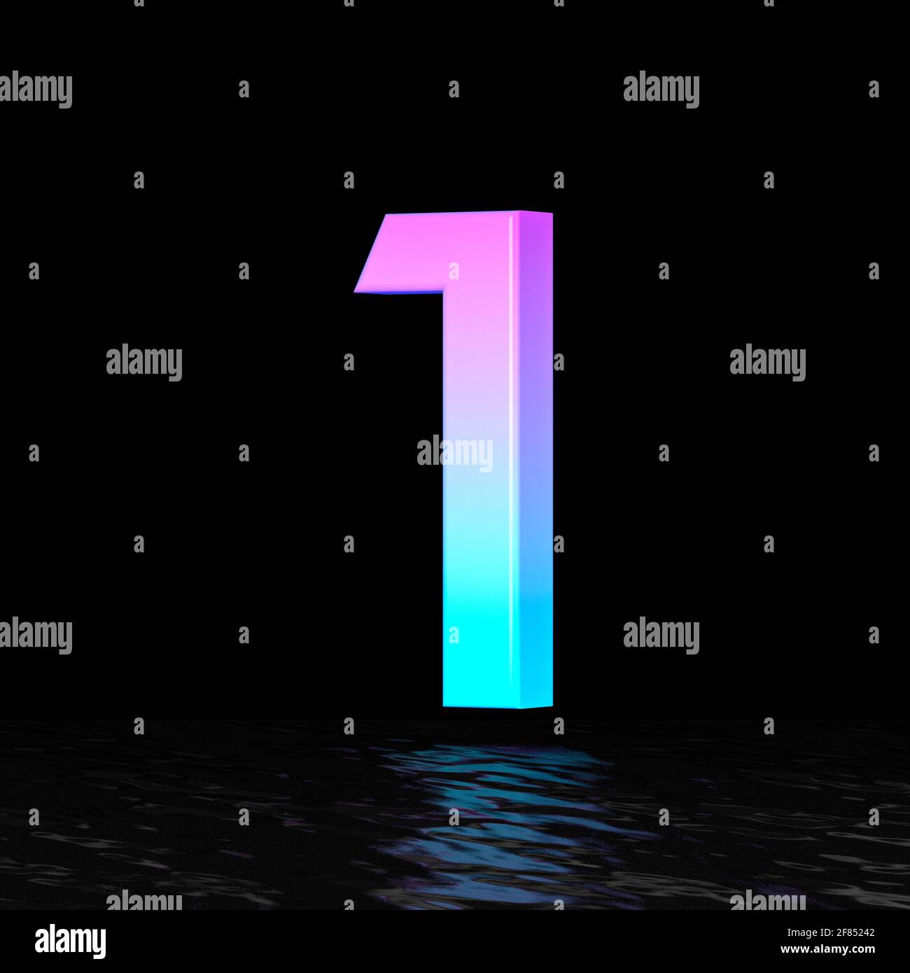 Cyan magenta font Number 1 ONE 3D render illustration isolated on black ...