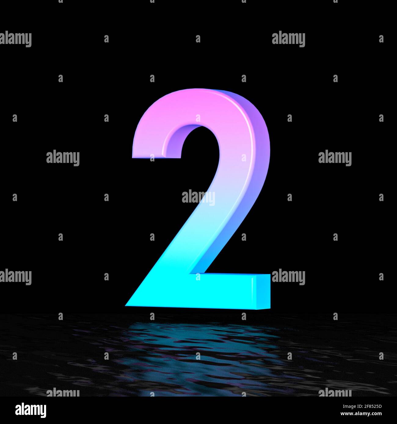 Cyan magenta font Number 2 TWO 3D render illustration isolated on black ...